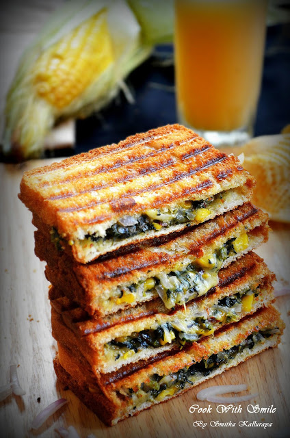 SPINACH CORN SANDWICH RECIPE / GRILLED CHEESY SPINACH CORN SANDWICH ...